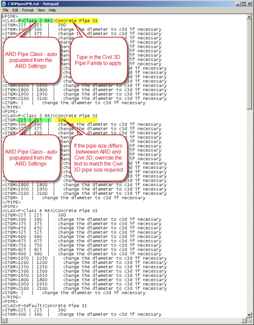 Create Civil 3D Pipe Network XML Conversion File from ARD Pipe Settings
