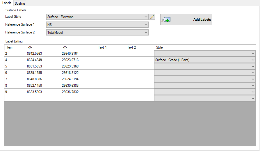 Surface Elevations and 1 Point Slope Labels