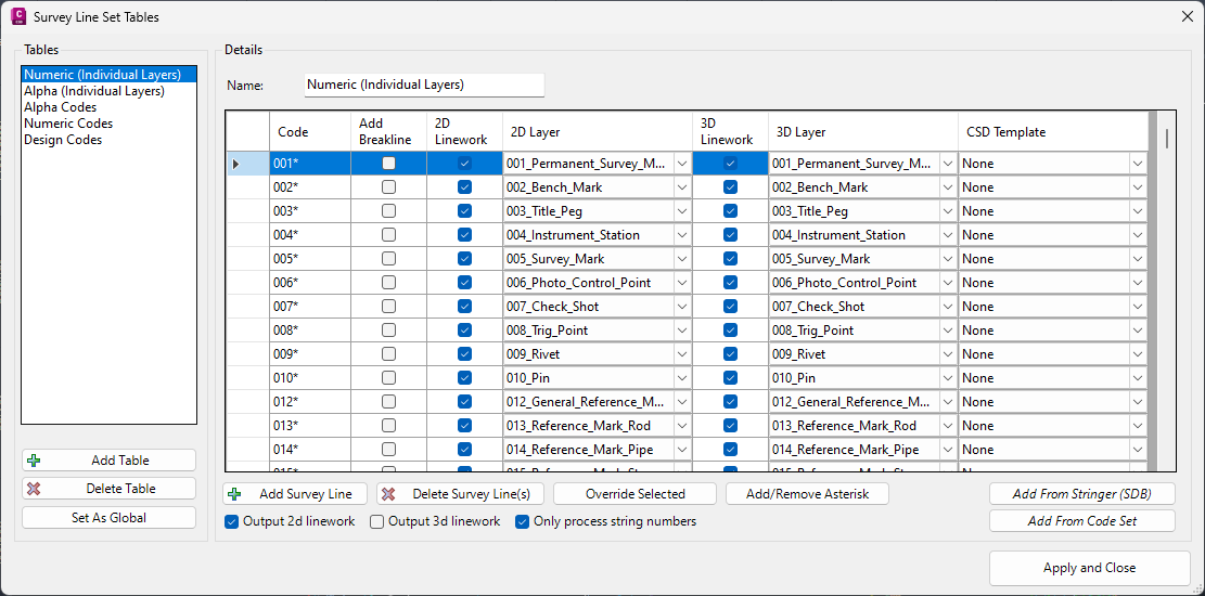 Survey Line Settings
